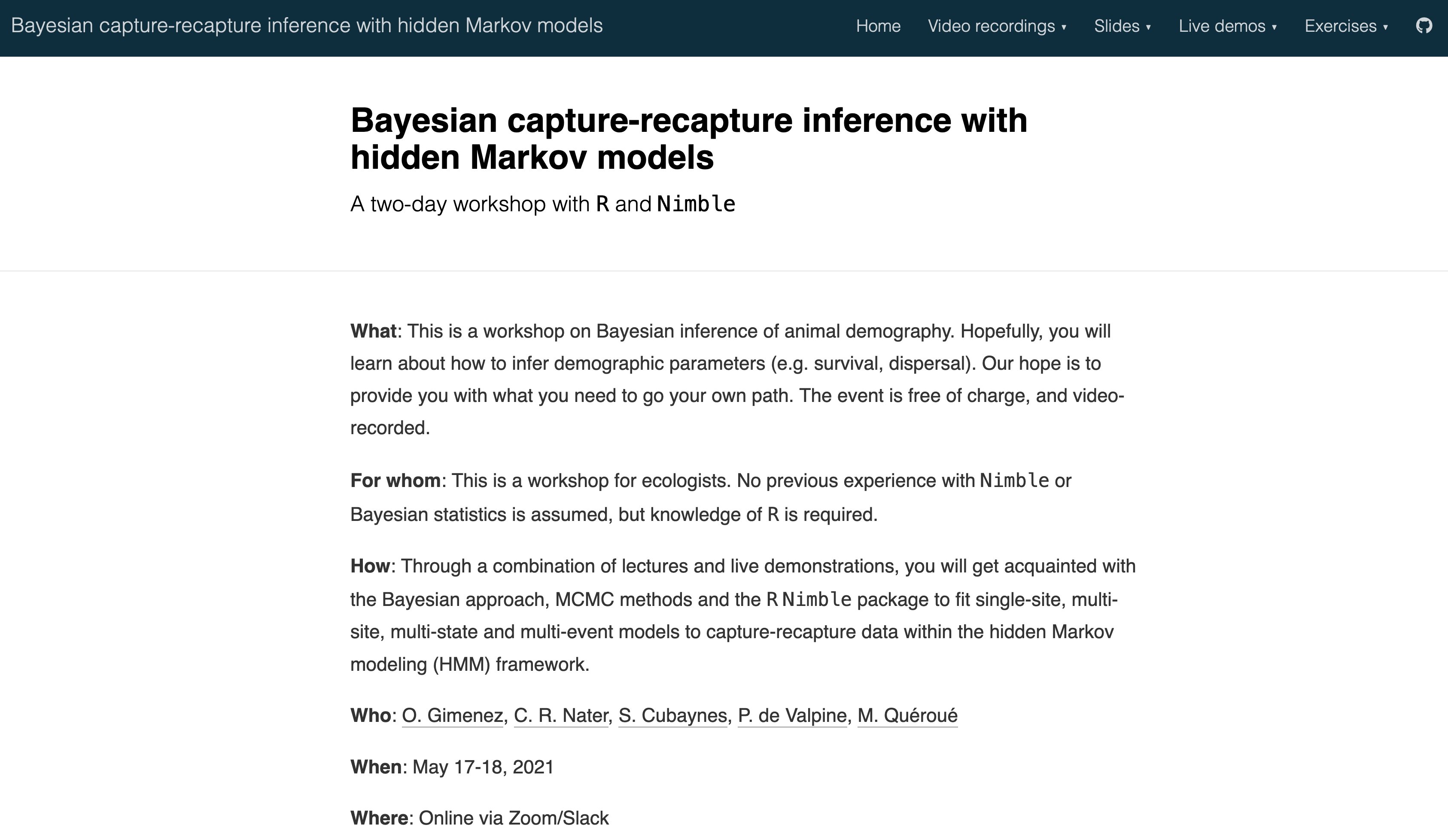 Workshop on Bayesian capture-recapture inference | Olivier Gimenez