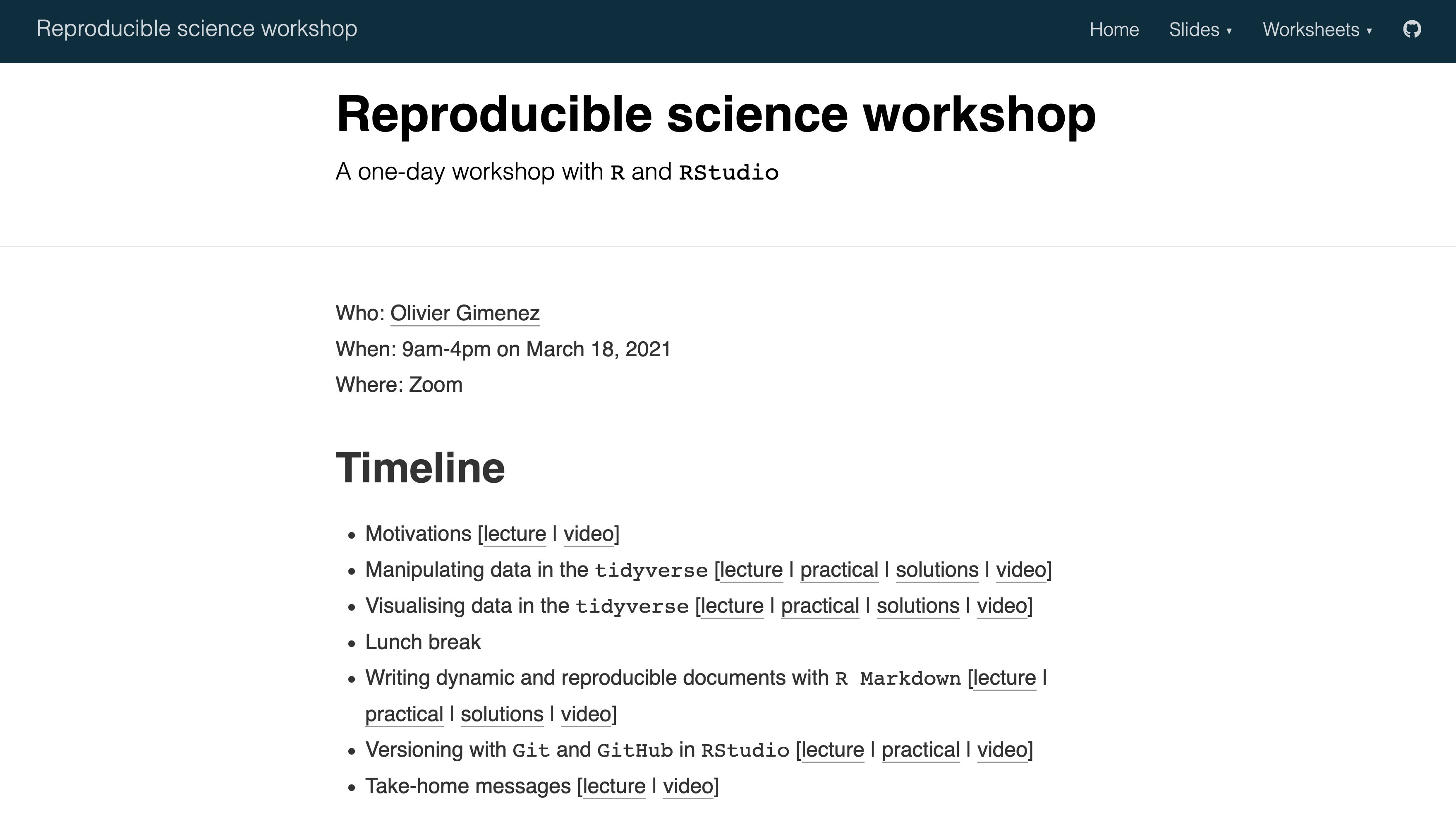 Workshop on reproducible science in R & RStudio | Olivier Gimenez